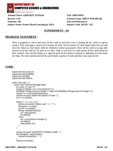 20bcs9915 Abhijeet Kumar Pblj Experiment 04 Pdf Computer
