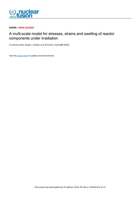 Pdf Multi Scale Model For Stresses Strains And Swelling Of Reactor Components Under Irradiation