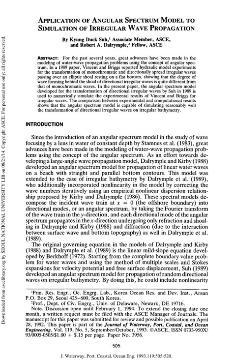 Pdf Application Of Angular Spectrum Model To Simulation Of Irregular Wave Propagation
