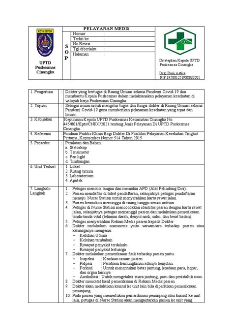 Sop Dokter Umum Puskesmas Pdf