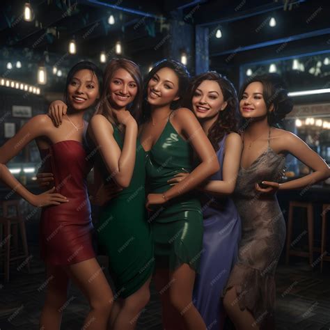 Premium Photo A Group Of Friends Dressed Up For A Night Out Girls Lifting