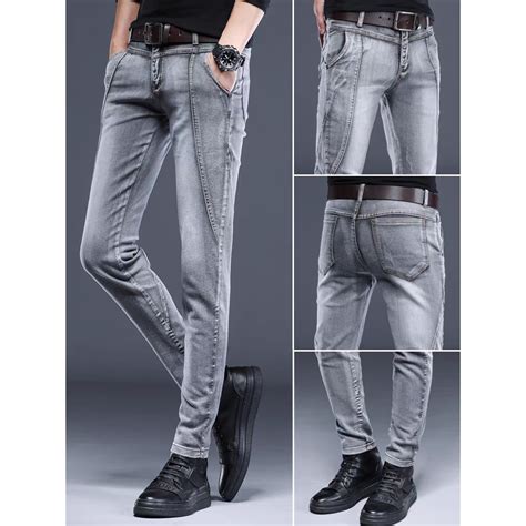 กางเกงยีนส์ชาย ขาเล็ก กางเกงยีนส์ผู้ชายขายาว ทรงเดฟ ผ้ายืดได้ Shopee Thailand