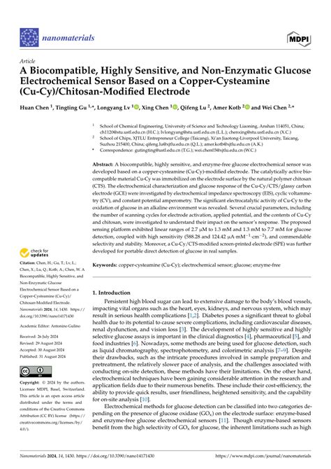 Pdf A Biocompatible Highly Sensitive And Non Enzymatic Glucose Electrochemical Sensor Based
