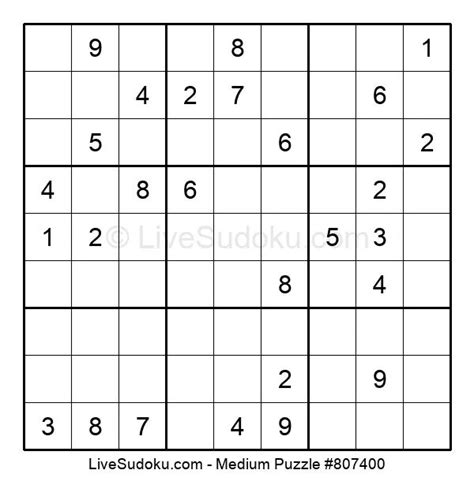 Medium Sudoku Online 807400 Live Sudoku