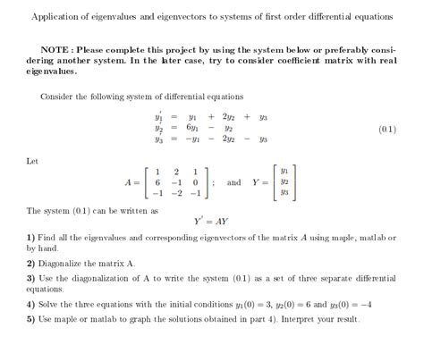 Solved Application Of Eigenvalues And Eigenvectors To