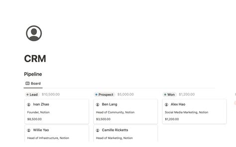 Top CRM Templates For Sales Representatives Notion Template Gallery