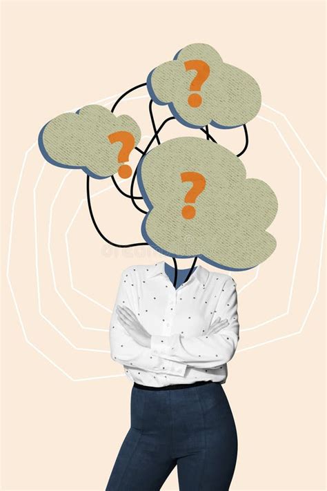 Vertical Collage Poster Young Headless Woman Question Mark Unsure