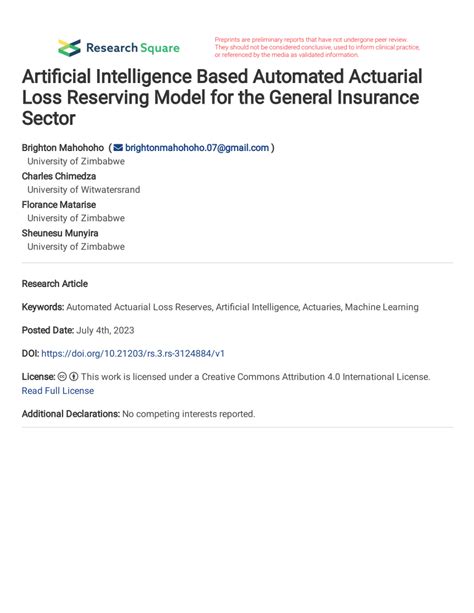 Pdf Artificial Intelligence Based Automated Actuarial Loss Reserving
