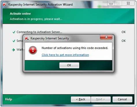 Kaspersky Internet Security Error Message Number Of Activations Using This Code Exceeded