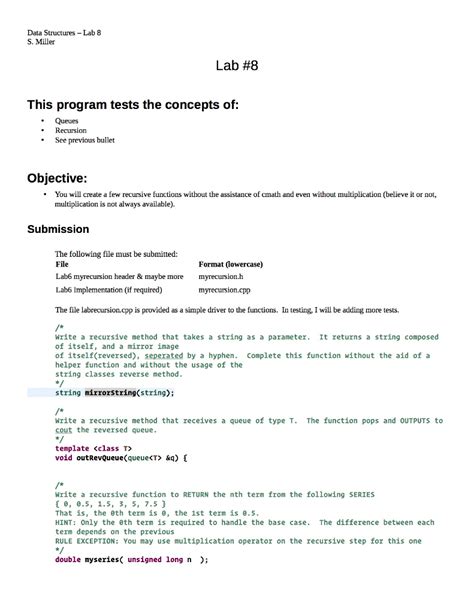 Data Structures Lab 8 S Miller Lab 8 This Program