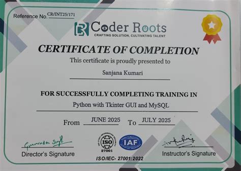 🎉 Successfully Completed A 45 Day Internship In Python With Tkinter Gui