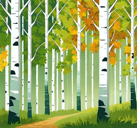 tall green trees with a majestic birch tree column premium ai
