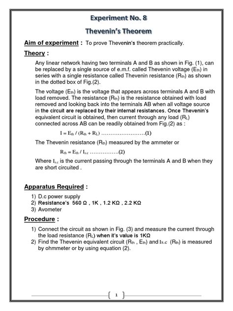 Experimental Verification Of Thevenins Theorem Determining The Thevenin Equivalent Circuit Of