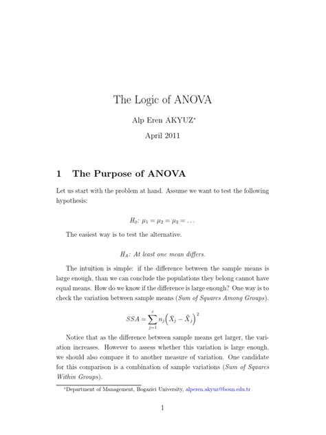 The Logic Of Anova Pdf Analysis Of Variance Mean