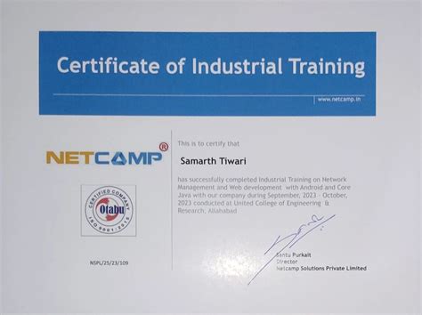 Samarth Tiwari On Linkedin Completing Industrial Training Is A Commendable Achievement That