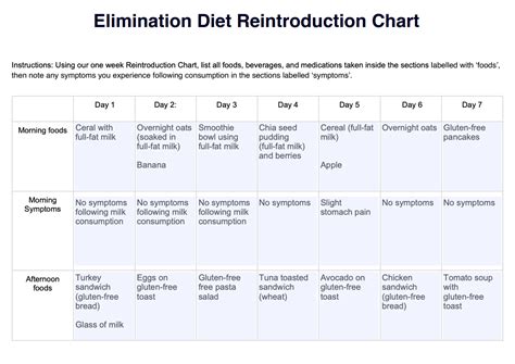 Elimination Diet Reintroduction Chart And Example Free Pdf Download