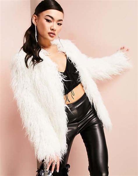 Asos Luxe Faux Fur Fluffy Jacket In White Asos
