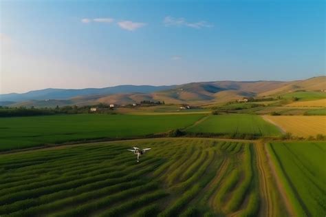 Premium AI Image Drone Flying Over The Field Smart Agriculture