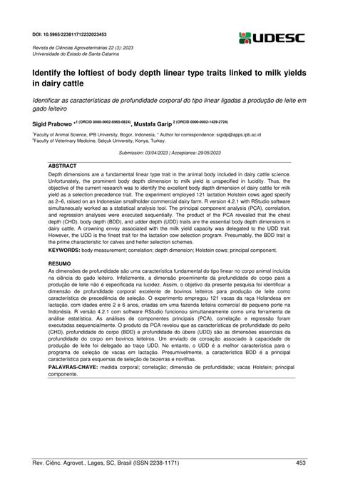 Pdf Identify The Loftiest Of Body Depth Linear Type Traits Linked To Milk Yields In Dairy Cattle