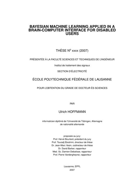 Pdf Bayesian Machine Learning Applied In A Brain Computer Interface