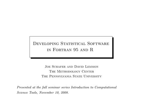 Pdf Developing Statistical Software In Fortran 95