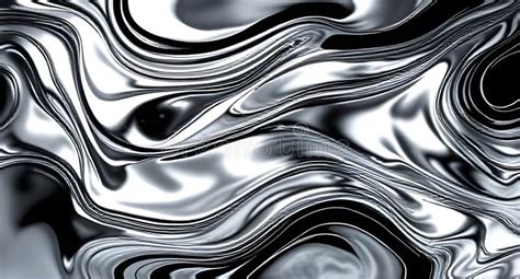 Liquid Metal Abstract Art Chrome Reflections Futuristic Fluid Shapes Stock Illustration