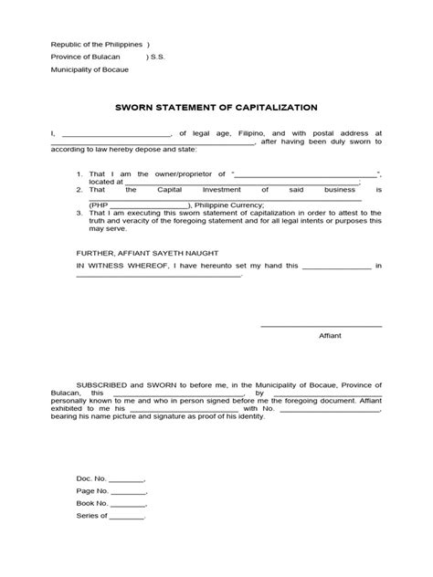 Sworn Statement Of Capitalization Pdf