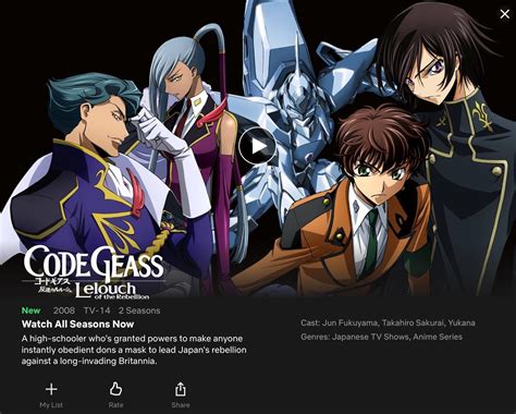 Code Geass Is Now Available On Netflix Us Rcodegeass