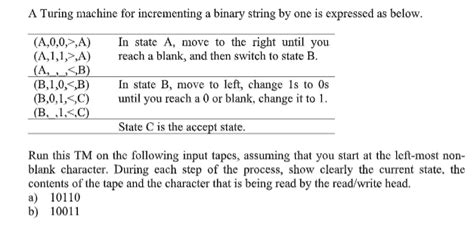 Solved A Turing Machine For Incrementing A Binary String By