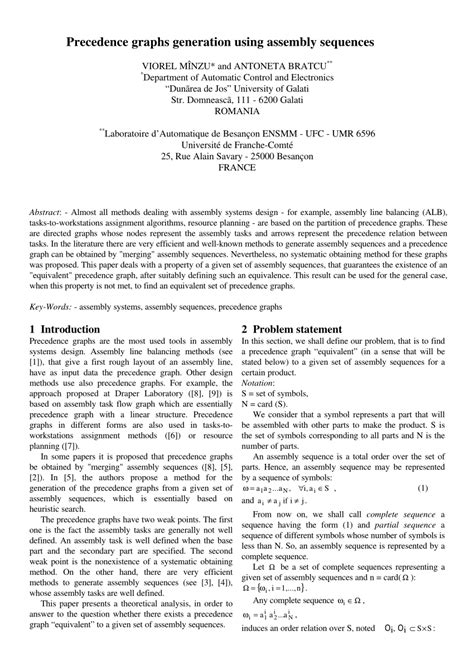 Pdf Precedence Graphs Generation Using Assembly Sequences