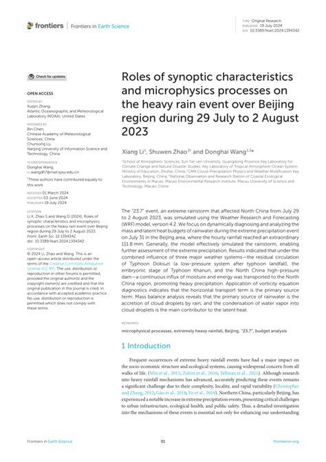 Pdf Roles Of Synoptic Characteristics And Microphysics Processes On The Heavy Rain Event Over