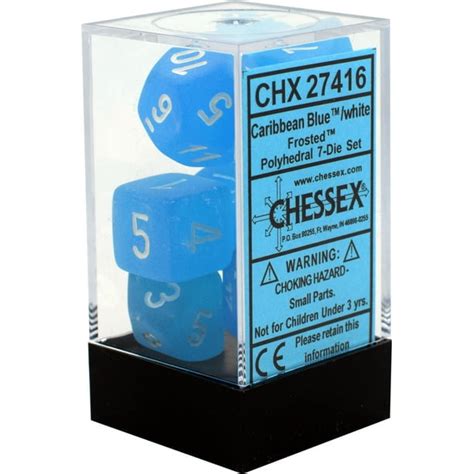 Chessex Frosted Caribbean Blue Polyhedral 7 Dice Set Chx27416