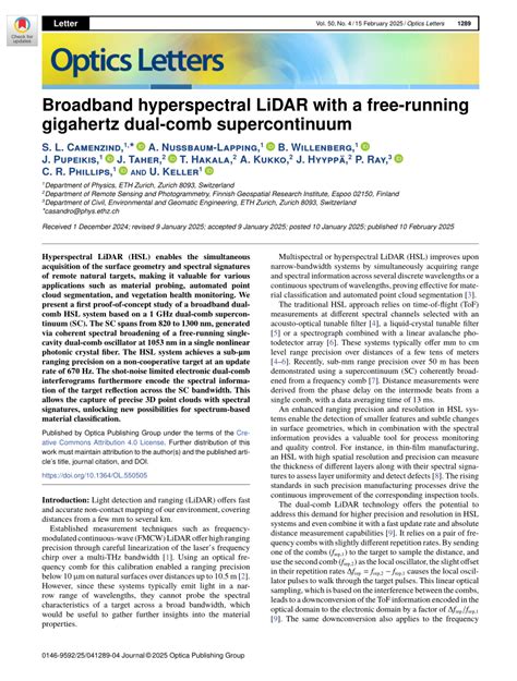 Pdf Broadband Hyperspectral Lidar With A Free Running Gigahertz Dual
