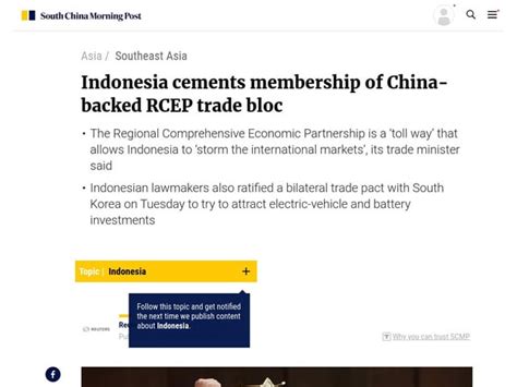 Indonesia Cements Membership Of China Backed Rcep Trade Bloc R Indonesia