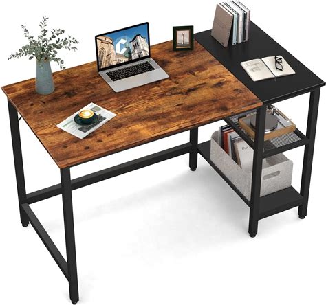 Buy Cubicubi Computer Desk With Tier Storage Shelves Rustic Brown And Black Finish Online