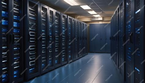 Server Racks In Computer Network Security Server Room Data Center D Render Dark Blue Premium