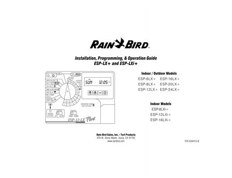 Rain Bird Esp Lx Controller Owners Manual Irrigation Direct