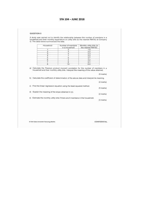 Correlation And Regression Solutions Q5 June 2018 Sta104 Introduction