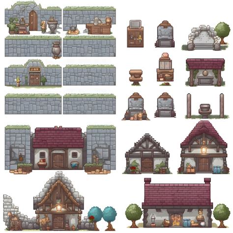 Premium Ai Image Set Of Cartoon Medieval Buildings Elements For Game