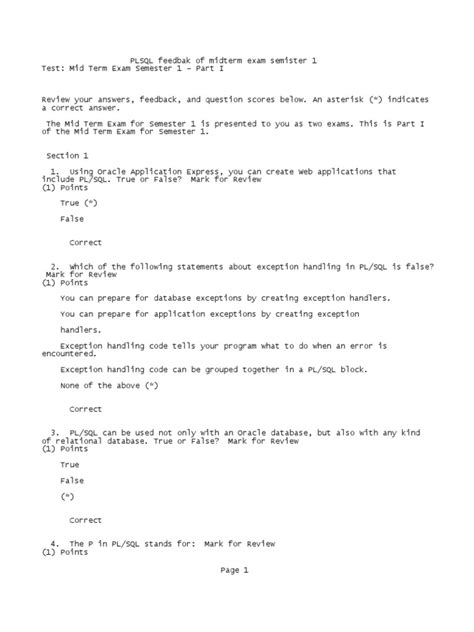 Plsql Feedbak Of Midterm Exam Semister 1 Part1 Descargar Gratis Pdf