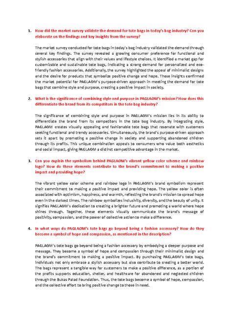 Qna Mktg Sample Questions How Did The Market Survey Validate The Demand For Tote Bags In