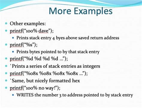 More Examples Other Examples Printf 100 Dave