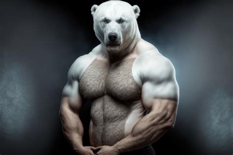 Premium Photo A Man With A Big White Bear On His Shoulders