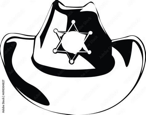 Cartoon Black And White Isolated Illustration Vector Of A Sheriffs Hat