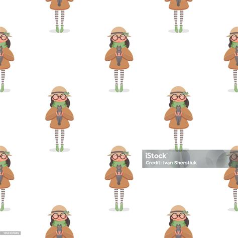 고양이와 원활한 패턴 소녀 엽서 포장지 책 및 포스터에 적합합니다 벡터 고양이 새끼에 대한 스톡 벡터 아트 및 기타 이미지 고양이 새끼 귀여운 놀이 Istock