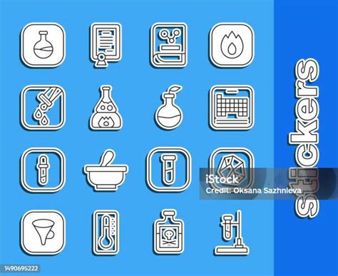 불에 선 시험관 플라스크 소금 돌 주기율표 화학 책 및 식물 육종 아이콘을 설정합니다 벡터 건강 검진에 대한 스톡 벡터 아트 및 기타 이미지 Istock