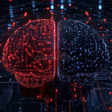 A Digital Representation Of A Dual Ai Brain With Red And Blue