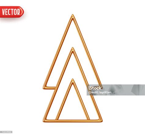 선 삼각형 원뿔 황금 원뿔형 기하학적 모양 크리스마스 트리 사실적인 3d 디자인 요소 흰색 배경에 고립 된 아이콘 벡터 일러스트 레이 션 크리스마스 트리에 대한 스톡 벡터