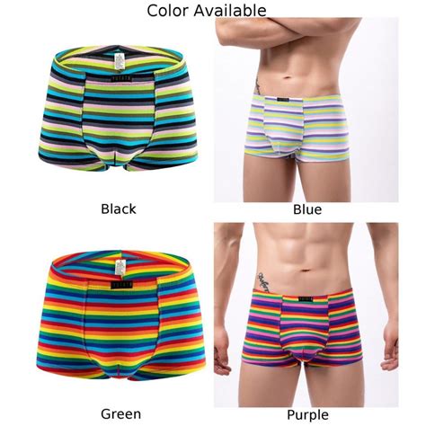 Badu Bg Мъжки раирани дишащи къси панталони Гащи боксерки Тесни боксерки Бельо Скротумна