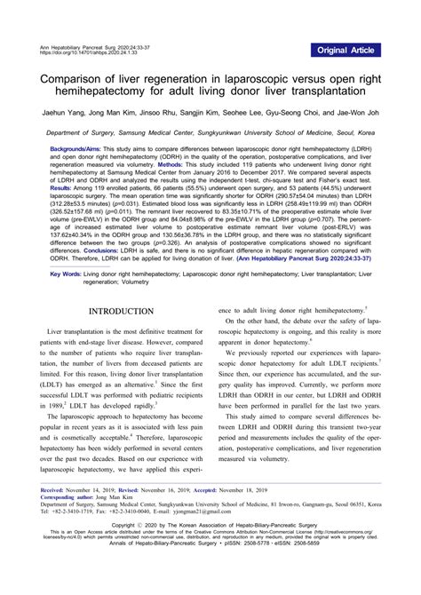 Pdf Comparison Of Liver Regeneration In Laparoscopic Versus Open Right Hemihepatectomy For